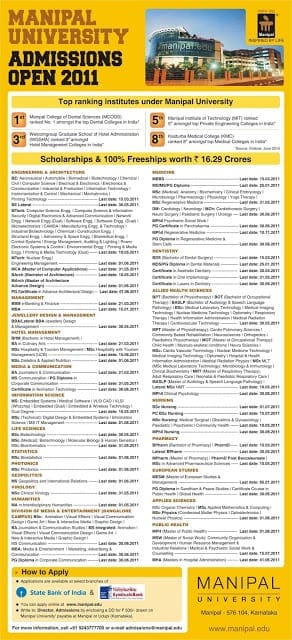 Manipal University Admissions Open 2011 | ManipalBlog