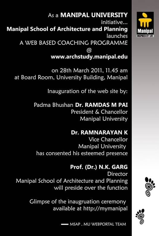 Manipal School of Architecture and Planning: Inauguration of Web based ...