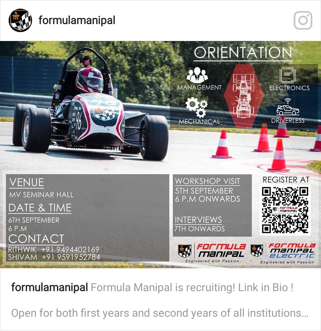 Formula Manipal is now recruiting! | ManipalBlog